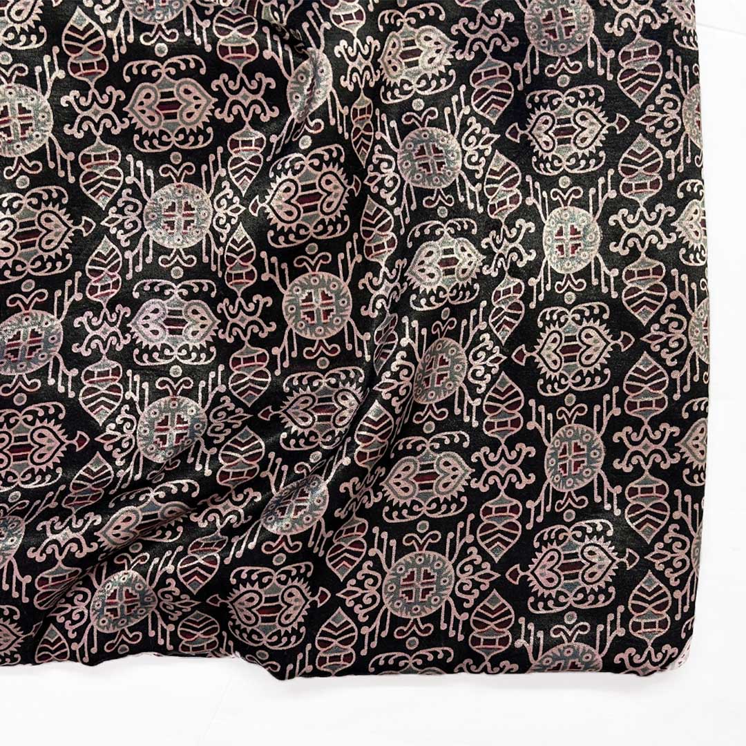 Black Patola Ajrakh Mashru Silk Fabric - Floral & Elegant – LCX